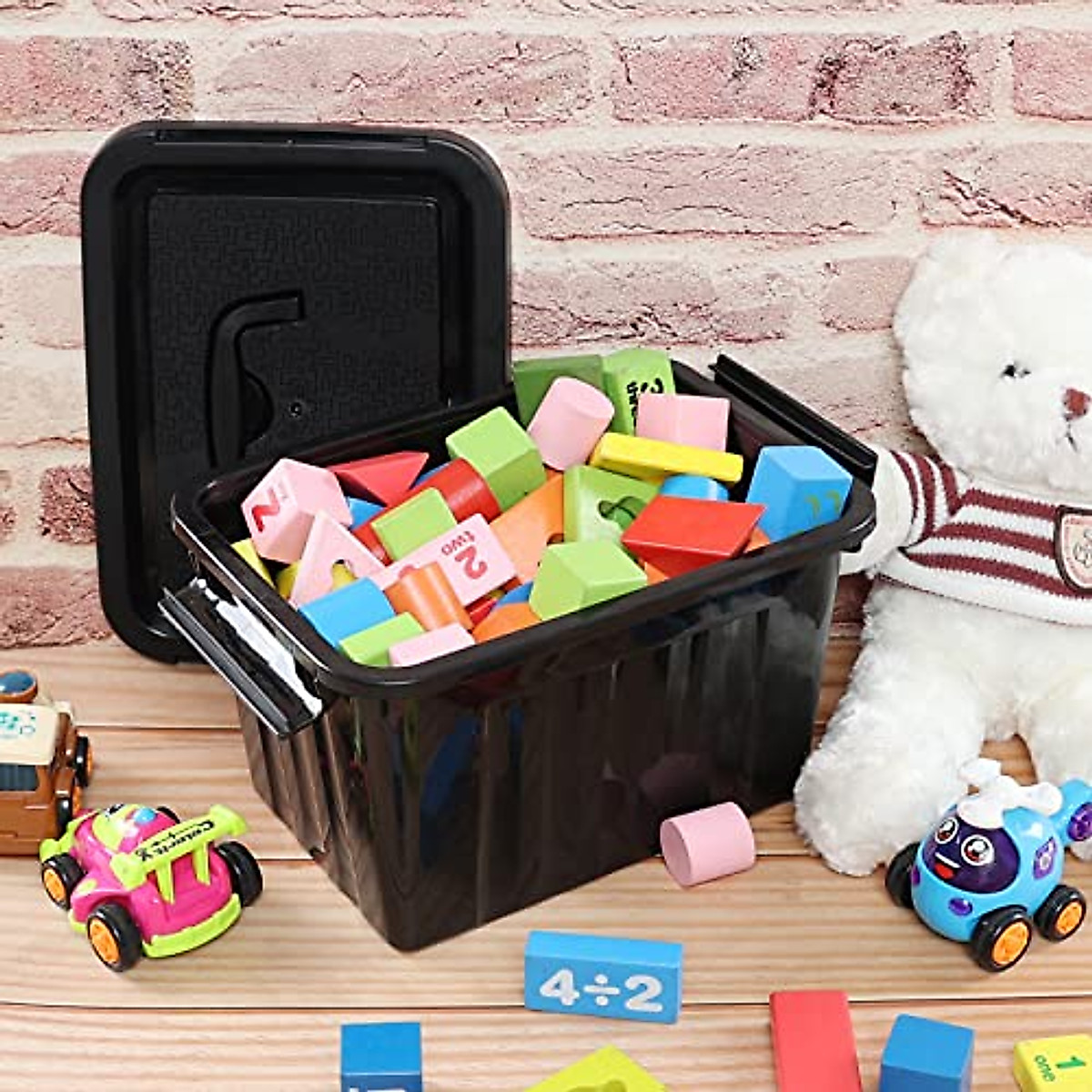 Leendines 6L Plastic Storage Boxes, 6 Pack Black Storage Bins with Lids