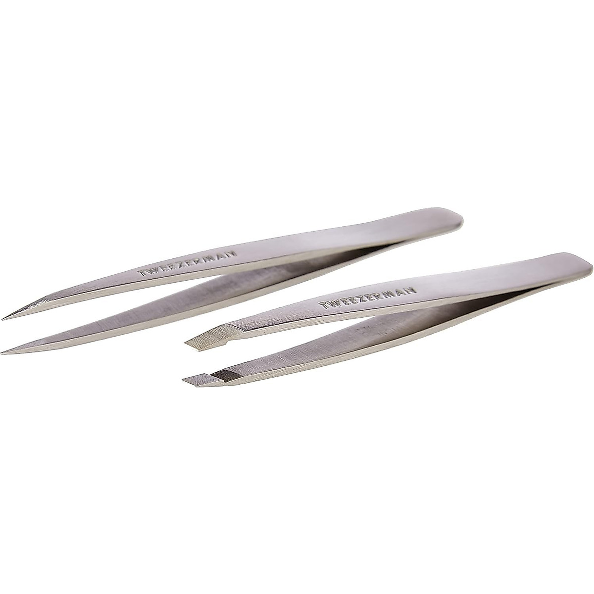 Tweezerman Petite Tweeze Set with Travel Case - Point and Slant Tweezers, Tweezers for Travel (Black Case)