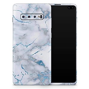 DesignSkinz Marble & Digital Blue Frosted Foil V3 Protective Vinyl Decal Wrap Skin Cover Compatible with The Samsung Galaxy S20 (Screen Trim & Back Glass Skin)