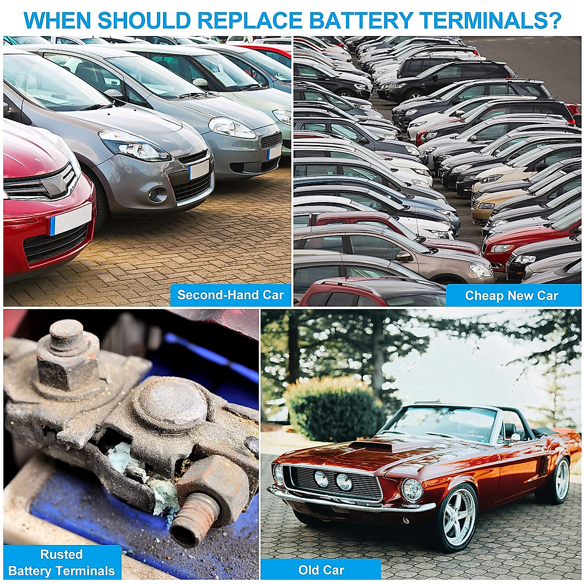 Car Battery Terminal Clamps Connectors Battery Cable Terminal Positive Negative Auto Cable Terminal Top Post with Plastic Cover For Cars, Truck and Van(8 Pieces)