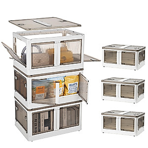 Attelite Storage Bins with Lids, 37.5Gal Plastic Storage Bins with Wheels,Collapsible Stackable Storage Bins with 5 doors, Closet Organizers Foldable Storage Containers Box