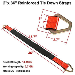 4 Pack 2"x 36" Tow Axle Strap Race Car Truck Wrecker Hauler Wheel Tie Down Strap with D Ring 10,000 Lb Combination Breaking Strength(Red)