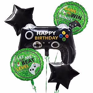 5 Pcs Video Game Party Decoration, Level Up Birthday Balloons，Video Game Foil Balloon for Game On Birthday Party Supplies