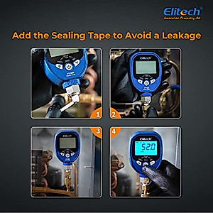 Elitech Digital AC Gauge Set HVAC Gauges APP Monitoring with Temperature Clamps 1/8'' NPT, PT-500&PT-800