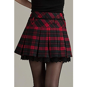 chouyatou Women's A-Line Plaid Wool Blend Pleated Skirt Side Zipper Medium Red