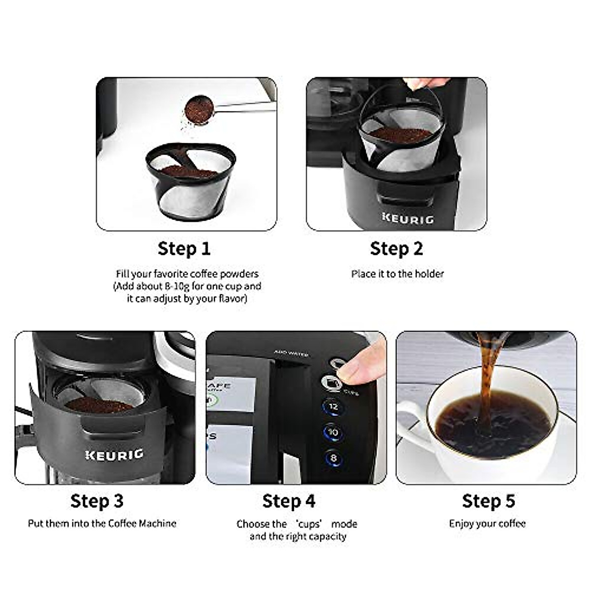 2 Reusable Coffee Ground Basket Style Coffee Filter for KeurigKDuo Essentials and KDuo Brewers Machine,2 Refillable K Cups Pod Capsule for KeurigKDuo+1 Spoon+1 Brush,2 Ways to Brew