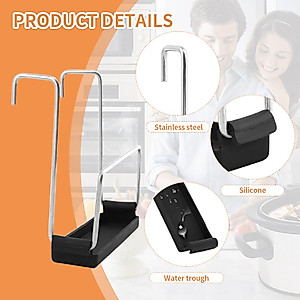 2pcs Slow Cooker Lid Holder and 1pc Wire Dishwashing Rag, Pot Lid Holder fits Most Slow Cooker, Stainless Steel Pot Lid Rack with Silicone Sink Keeps Countertops Clean(Silver,SIZE:4.56x1.2x3.9inch)