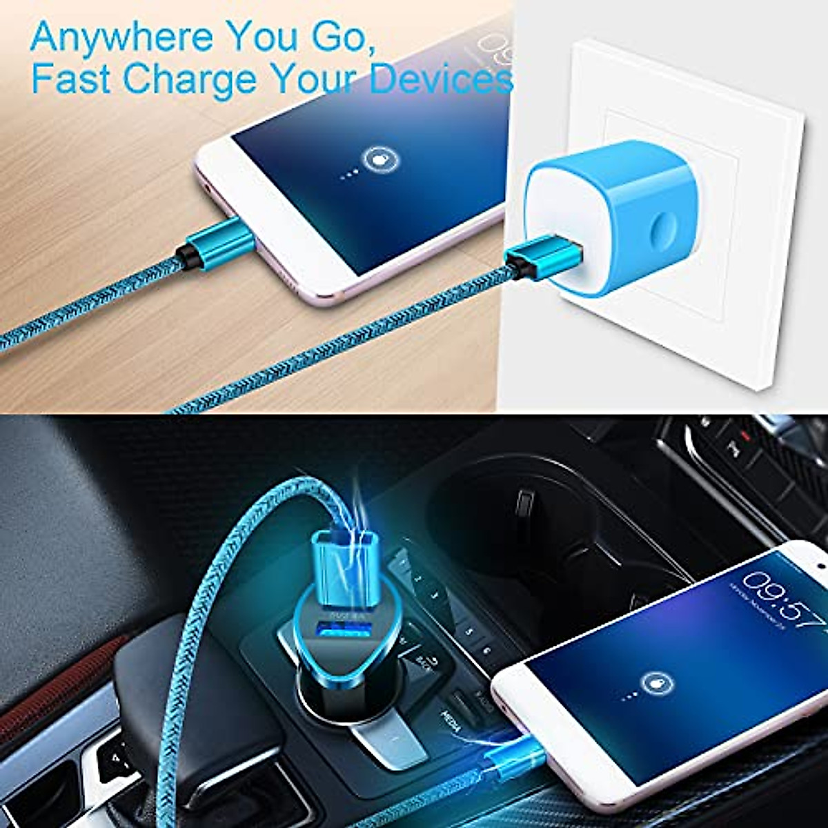 USB Fast Charger Kit for Google Pixel 7/6pro/6a/5/4/4a/4XL/3/3a/3XL/2, Wall Charger Plug + Car Phone Charger + 2X Nylon-Braided USB A to USB C Cables (3ft) for Samsung Galaxy S23,S22 Ultra,S21,S20,A33