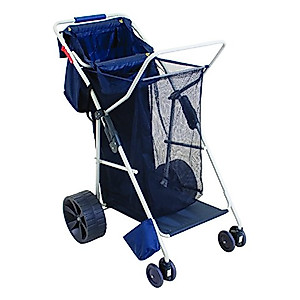 Rio Brands Wonder Wheeler Deluxe Beach Utility Foldable Cart with Removable Storage Tote, Navy