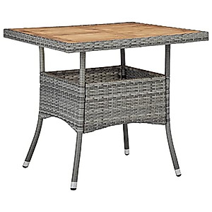 vidaXL Patio Dining Table, Patio Table with Storage, Outdoor Table, Garden Furniture for Porch Deck Lawn Backyard Balcony, Solid Acacia Wood PE Rattan
