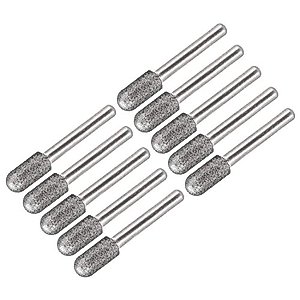 uxcell Diamond Burrs Bits Grinding Drill Carving Rotary Tool for Glass Stone Ceramic 150 Grit 1/4" Shank 10mm Cylinder Ball Nose 10 Pcs