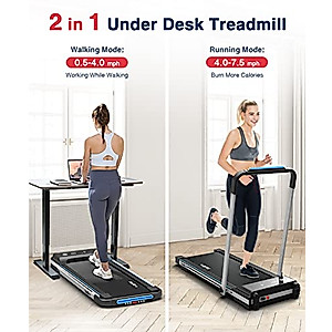 REDLIRO Under Desk Treadmill, 2 in 1 Motorized Portable Foldable Treadmill Compact Fold Up Walking Pad, Sturdy Folding for Small Space with Remote Control, LED Display Home & Office Use
