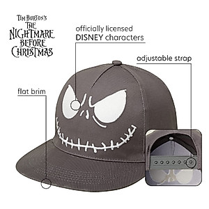 Disney Nightmare Before Christmas Baseball Cap, Snapback Hat for Men, Jack Skellington Grey