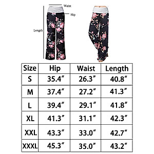 Gracyoga Women's Comfy Pajama Pants Wide Leg Lounge Palazzo Yoga Pants Stretch Casual Floral Print Fold Waist Pants
