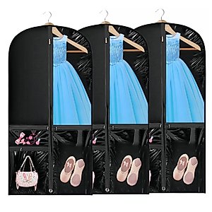 Sanseenia Clear Dance Costume Garment Bag, 39 Inch Garment Bag for Dance Competitions, Kids Hanging Clothes Cover for Girls Closet Storage with 3 Zippered Pockets