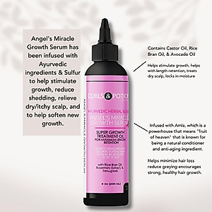 Curls & Potions Angel Serum Scalp & Hair Treatment Oil with Biotin & Essential Oils, Split Ends, Hair Growth, Dry Flaky Scalp for all hair types 8 oz