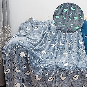 QH Space & Rocket Pattern Glow in The Dark Throw Blanket Luminous Unicorns Blanket-Fun, Cozy Fleece Throw Blanket Made for Great Gifts 60in x 50in