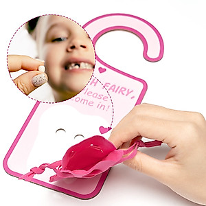 R HORSE 6Pcs Tooth Fairy Door Hanger with Bags, Tooth Fairy Pouch Bag to Place Under Pillow Lost Milk Teeth Holder Pink Purple Kids Keepsake Organizer Case Encourage Gift for Girls