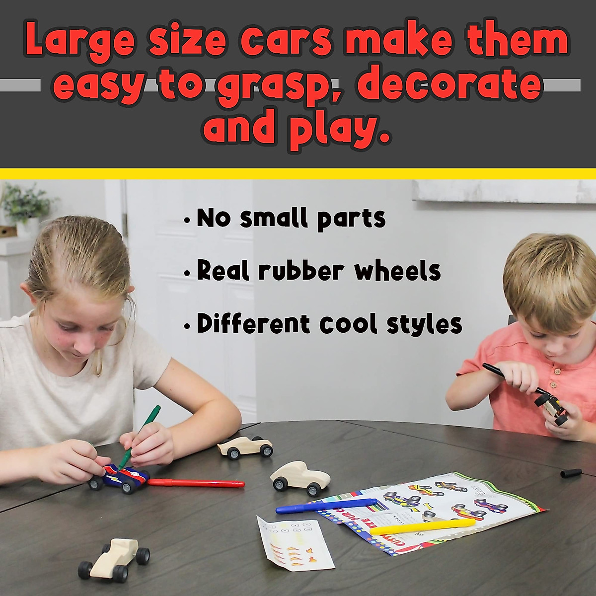 Attatoy DIY Craft Wood Car Kit (5-Pack); Unfinished Mini Wooden Race Car Craft Project for Kids