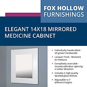Fox Hollow Furnishings 14x18 Mirrored Medicine Cabinet - Concealed Wall Storage and Recessed Medicine Cabinet with Mirror, 2 Adjustable Shelves (Shaker White)