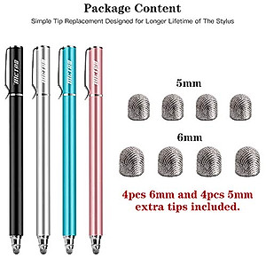 METRO Universal Stylus Pens for Touch Screens - High Sensitivity Capacitive Stylus Fiber Tips 2 in 1 Touch Screen Pen with 8 Extra Replaceable Tips for iPad iPhone and All Other Tablets & Cell Phones