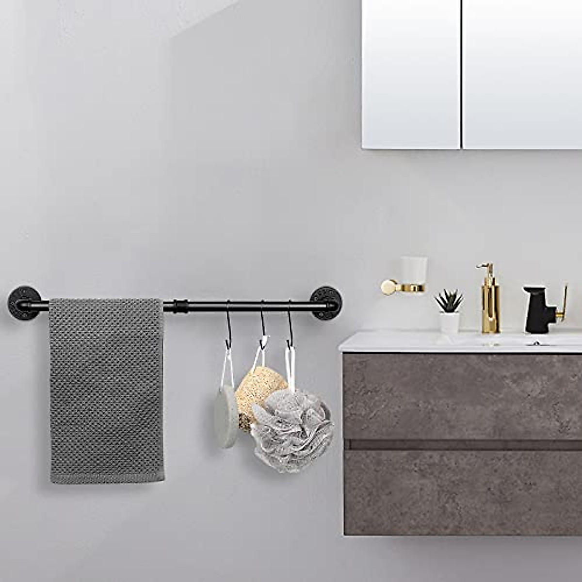 Jeasor Industrial Pipe Towel Rack Towel Bar, Heavy Duty Wall Mounted Rustic Farmhouse Bath Towel Holder for Bathroom (Black, 28 inch)