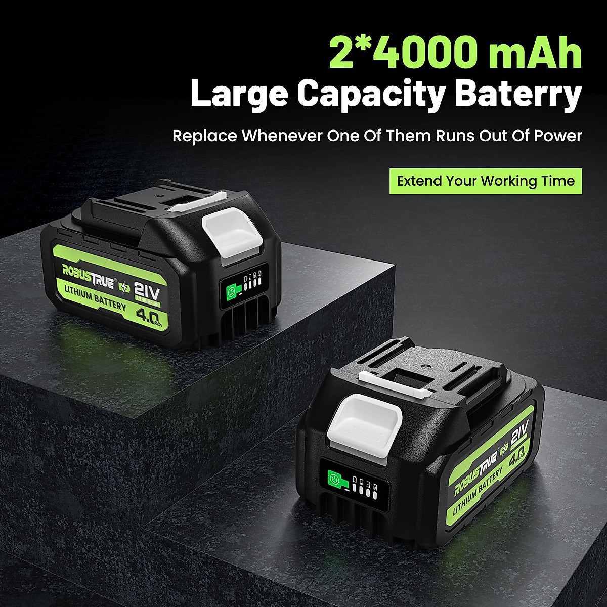 Robustrue 1000N.m(740ft-lbs) Cordless Impact Wrench, High Torque Brushless 1/2 Impact Gun, 2 x4.0Ah Battery 21V Max, Fast Charger, 4 Sockets, Pistola De Impacto for Home Car Tires Truck Mover