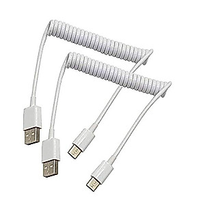 MMNNE 2Pack Coiled USB Type C Cable, USB C to USB A 2.0 3ft Fast Charging Sync Coiled Cord for Type-C Devices (White)