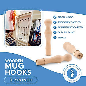 Mug Hooks, 3-3/8 inch Unfinished Wood Pegs for Hanging, Hook Racks, and Crafts, Pack of 10 Decorative Wooden Wall Hooks, by Woodpeckers