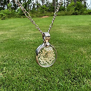 Handmade Queen Annes Lace Necklace - Wildflower in Glass Pendant - Artisan Jewelry Gift for Women - Real Pressed Flowers,
