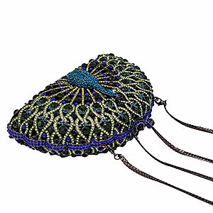 Boutique De FGG Elegant Crystal Clutches For Women Peacock Clutch Bag Evening Purses and Handbags (Small, Green)