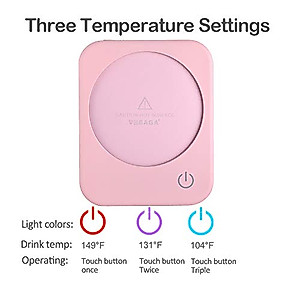 VOBAGA Coffee Mug Warmer with 4 Hours Auto Shut-Off, Coffee Warmer Plate for Office Home Desk Use with 3 Temperature Settings, Electric Cup Warmer for Cocoa,Tea, Milk, Water, Pink (No Cup)