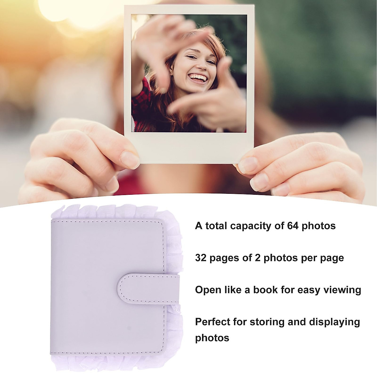 Camera Picture Holder, Universal Mini Film Photo Album with Cute Lace for Display (Purple)