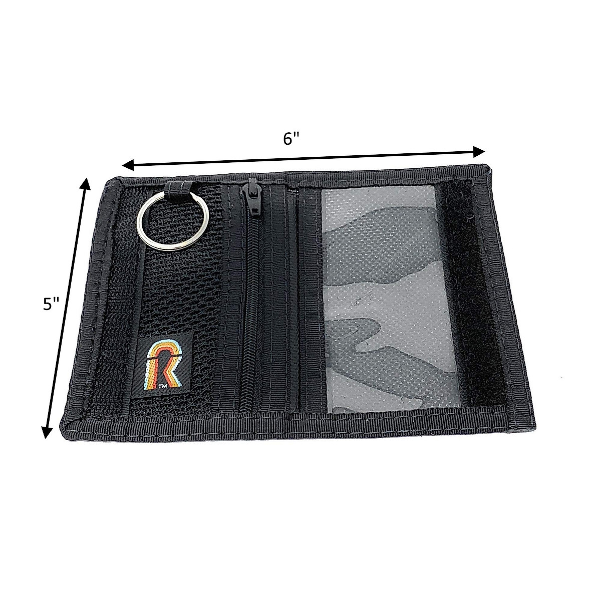 Rainbow of California Minimalist Front Credit Card Pocket Slim Wallet/Inside Keyring Lanyard Attachable / V3 (Black)