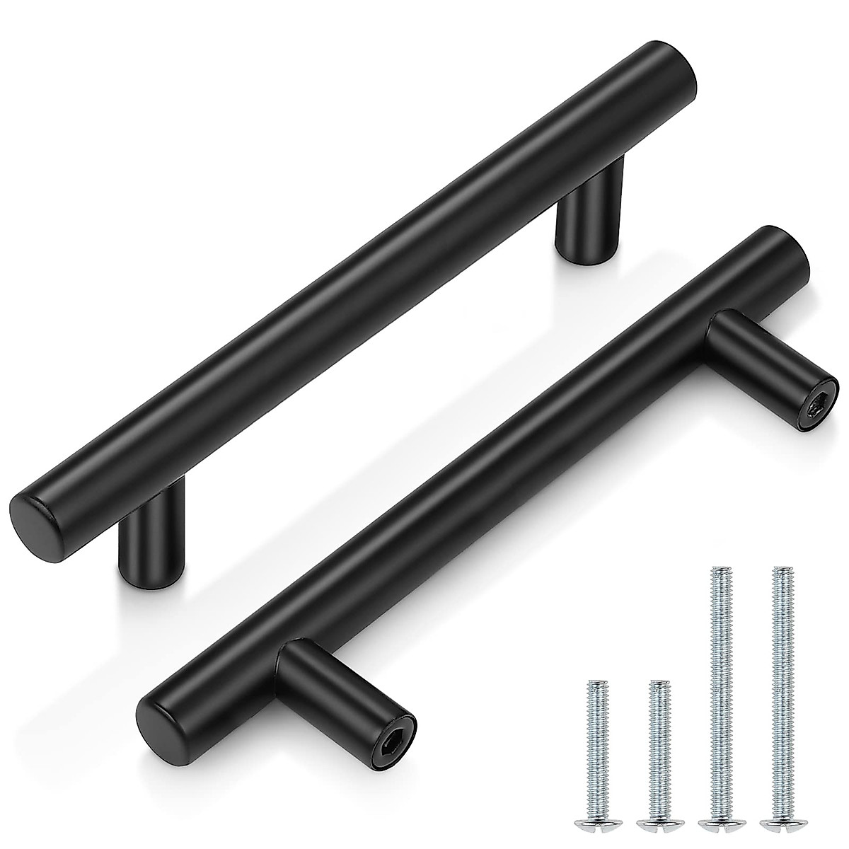 Probrico (10 Pack Flat Black Cabinet Handles, 3-3/4 Inch Hole Centers Modern Cabinet Hardware Cupboard Pull Kitchen Cabinet T Bar Handle Dresser Pulls, 6 Inch Total Length