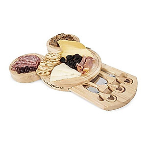 TOSCANA Disney Mickey Mouse Head Shaped Cheese Board and Knife Set, Charcuterie Board Set, Wood Cutting Board with Cheese Knives, (Parawood)