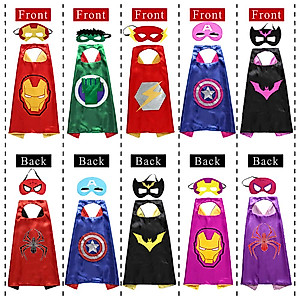 Zaleny Superhero Dress up Costumes 5 Double-Sided Design Satin Capes with 10 Felt Masks for Boys and Girls
