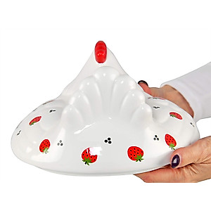 HOME-X Chicken Egg Basket for Egg Storage, Ceramic and Iron Decorative Basket with Chicken Design, Farmhouse Kitchen Decor, Holds 20–25 Eggs, Strawberry Print