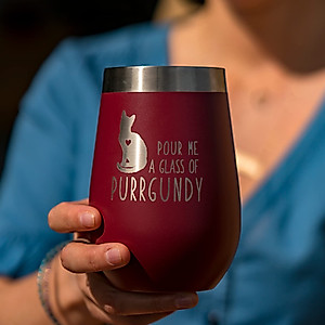 Tempercraft 12 oz Vacuum Insulated Stainless Steel Wine Tumbler with Lid | Laser Engraved Custom Options | Doubled-Walled Stemless Travel Wine Glass (Burgundy - Blank)