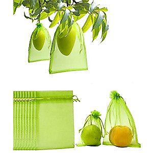 Miuezuth 50PCS Fruit Protection Netting Bags for Fruit Trees, 9x6 Inch Garden Mesh Barrier Bags to Protect Plants from Pest Birds Squirrels, Fruit Cover Mesh Bag with Drawstring, Reusable, Green