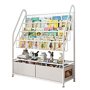 ZQUYAJ Kids Bookshelf and Toy Storage, Book Shelf for Kids Rooms, Bookshelf for Kids with Toy Storage Organizer, Montessori Bookshelf for Playroom Bedroom Study Room Children Room KDSJ2305-White