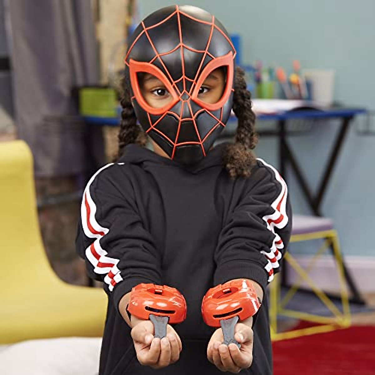 Spider-Man Marvel Across The Spider-Verse Web Action Gear, Miles Morales Costume Mask and Gauntlets, Super Hero Toys for 5 Year Old Boys and Girls and Up
