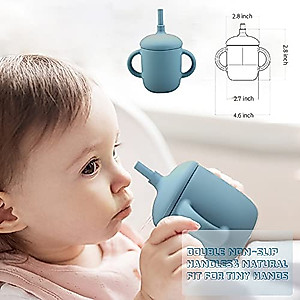 Toddler Cup, Silicone Training Cup Sippy Cup with Straw, Spill Proof and Non-Slip Handles, NO BPA, Unbreakable, Trainer Cup for Babies Toddlers and Infants, 5 oz, 2 Count, Grey-blue, Pink