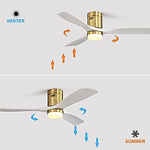 Sofucor 52 Inch Low Profile Ceiling Fan With Light 3 Carved Wood Fan Blade Indoor Outdoor Modern Flush Mount Ceiling Fan Noiseless Reversible DC Motor Remote Control for Kitchen Bedroom Farmhouse