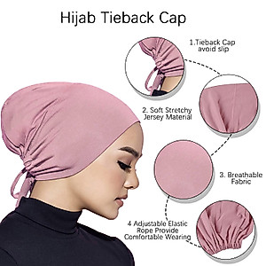 Faticinfa Under Scarf Hijab Cap with Tie-Back Closure Jersey Hijab Inner Caps with Adjustable Rope Hijab Bonnet for Muslim Women (17 Bridal Rose)