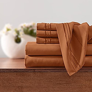 Horbaunal Caramel Pumpkin Queen Size Sheet Set - 6 Piece Luxury 1800 Thread Count Bedding Sheets & Pillowcases - 16 Inch Deep Pocket Microfiber Bedding Set - Soft & Wrinkle Bed Sheets