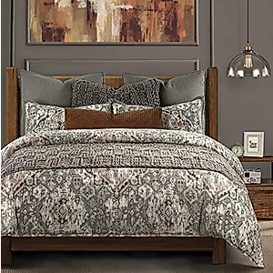 HiEnd Accents Carmen Kilim 3 Piece Comforter Set with Pillow Shams, Gray Medallion, Super Queen Size, Modern, Traditional, Rustic Style Luxury Bedding Set, 1 Comforter and 2 Pillowcases