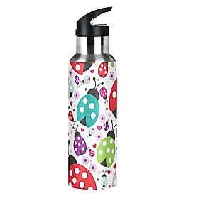 xigua Ladybug Water Bottle Double Walled Stainless Steel Leak Proof Thermo Flask for Sports Gym Cycling Outdoor,20 oz.