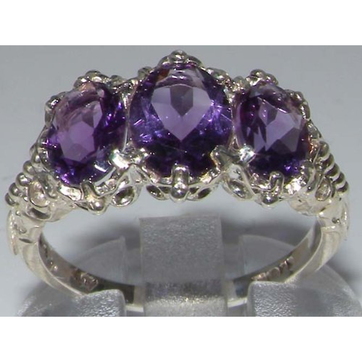 925 Sterling Silver Real Genuine Amethyst Womens Promise Ring - Size 9