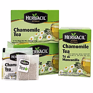 Herbacil Chamomile Tea, Made with Chamomile Flowers, Caffeine-Free, 3-pack of 25 bags per box (75 Tea Bags)